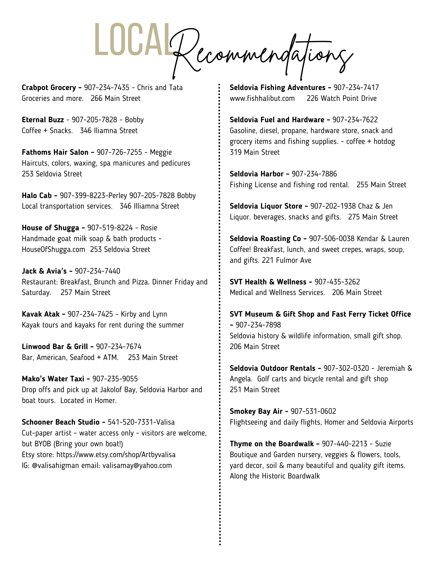 Local Recommendations – Herring Bay Lodge